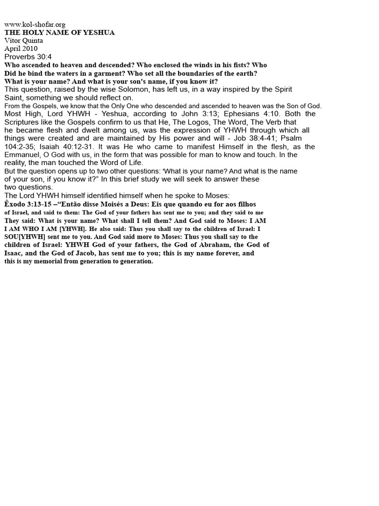 202 The Name of The Son of YHWH | PDF | Names Of God In Judaism | Jesus