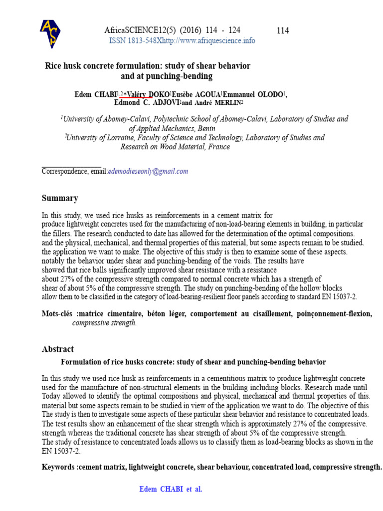 Rice Husk Concrete: Shear & Bending Study | PDF | Concrete | Composite ...