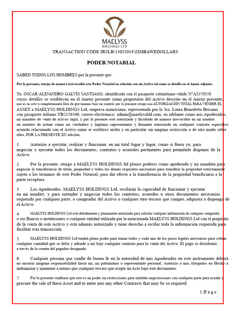 Poder Notarial Oscar Alejandro | PDF