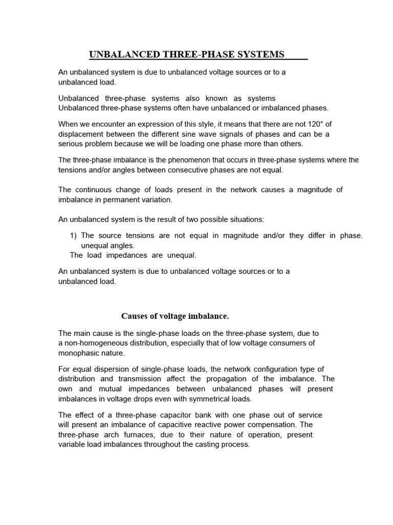Unbalanced Three-Phase Systems | PDF | Phase (Waves) | Physical Quantities