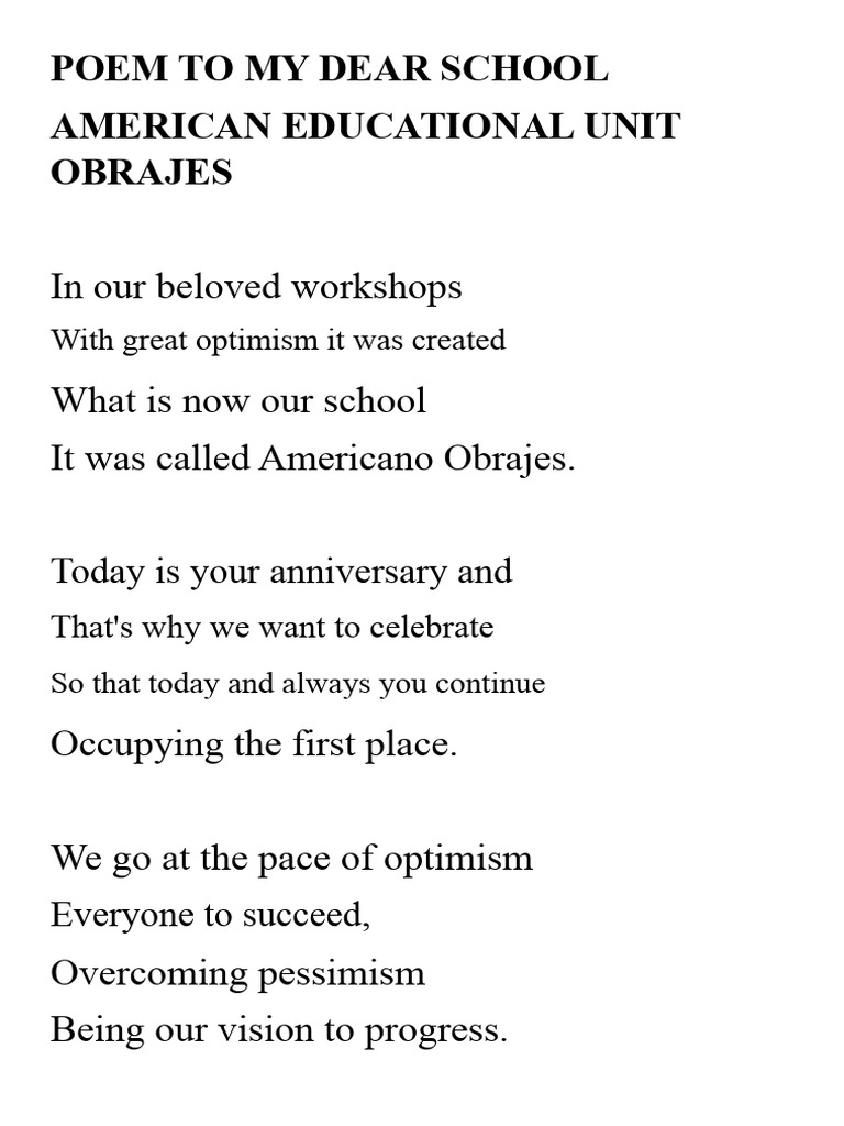 POEM TO MY DEAR SCHOOL | PDF