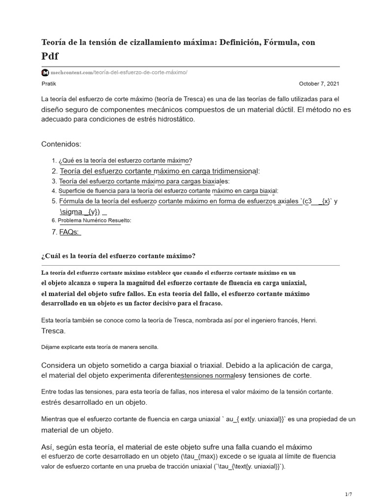 teoría del esfuerzo cortante máximo Definición Fórmula con Pdf | PDF ...