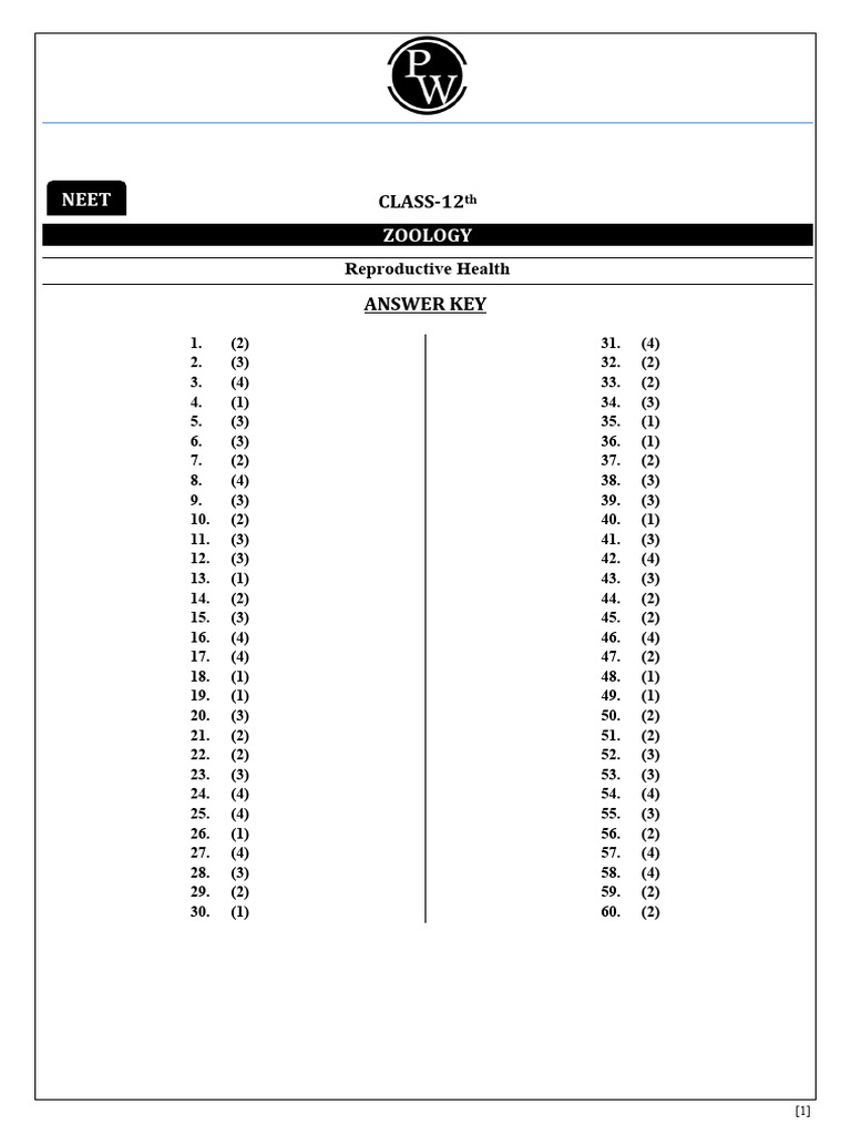 Answer Key 12 Neet | PDF