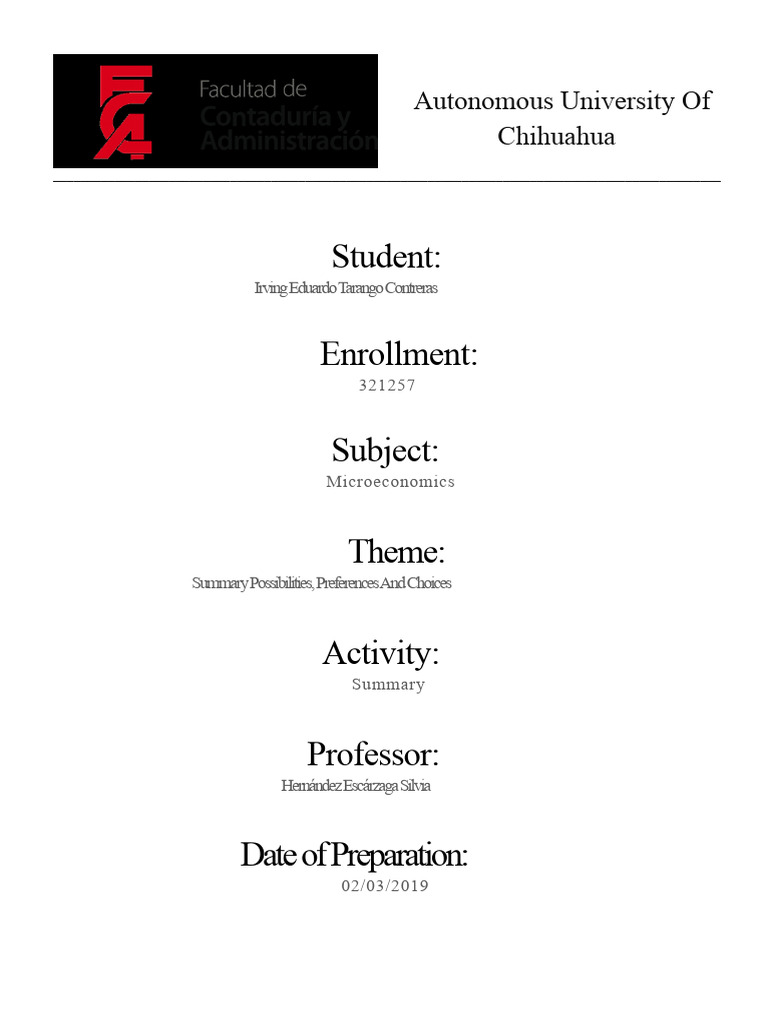 Summary Possibilities, Preferences, and Choices | PDF | Business ...