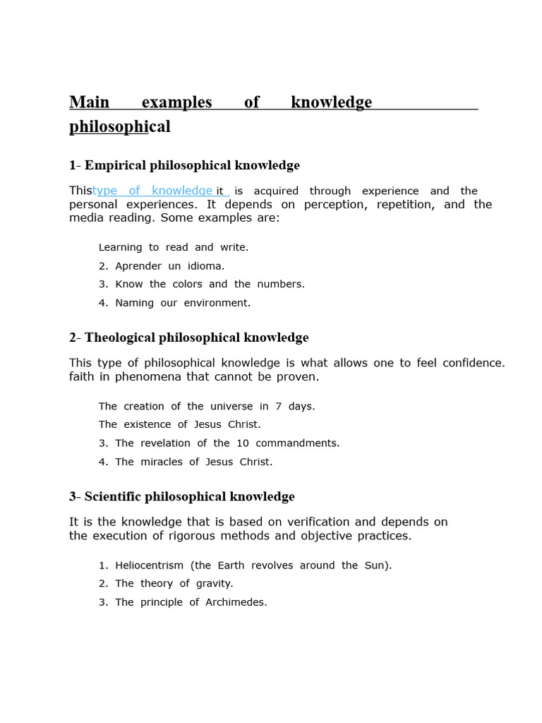 Main Examples of Philosophical Knowledge | PDF