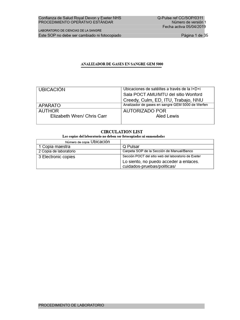 Sop Gem 5000 Máquina de Gas Sop Ed1 (2) | PDF | Electrólito | Sangre