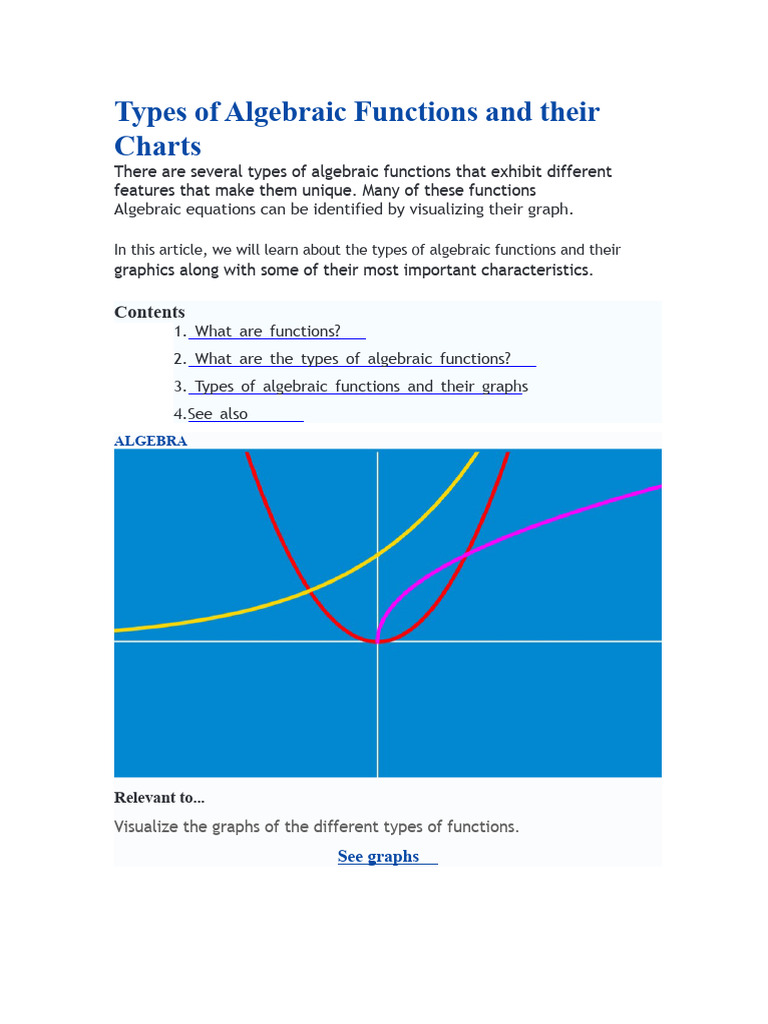 Types of Algebraic Functions and their Graphs | PDF | Trigonometric ...