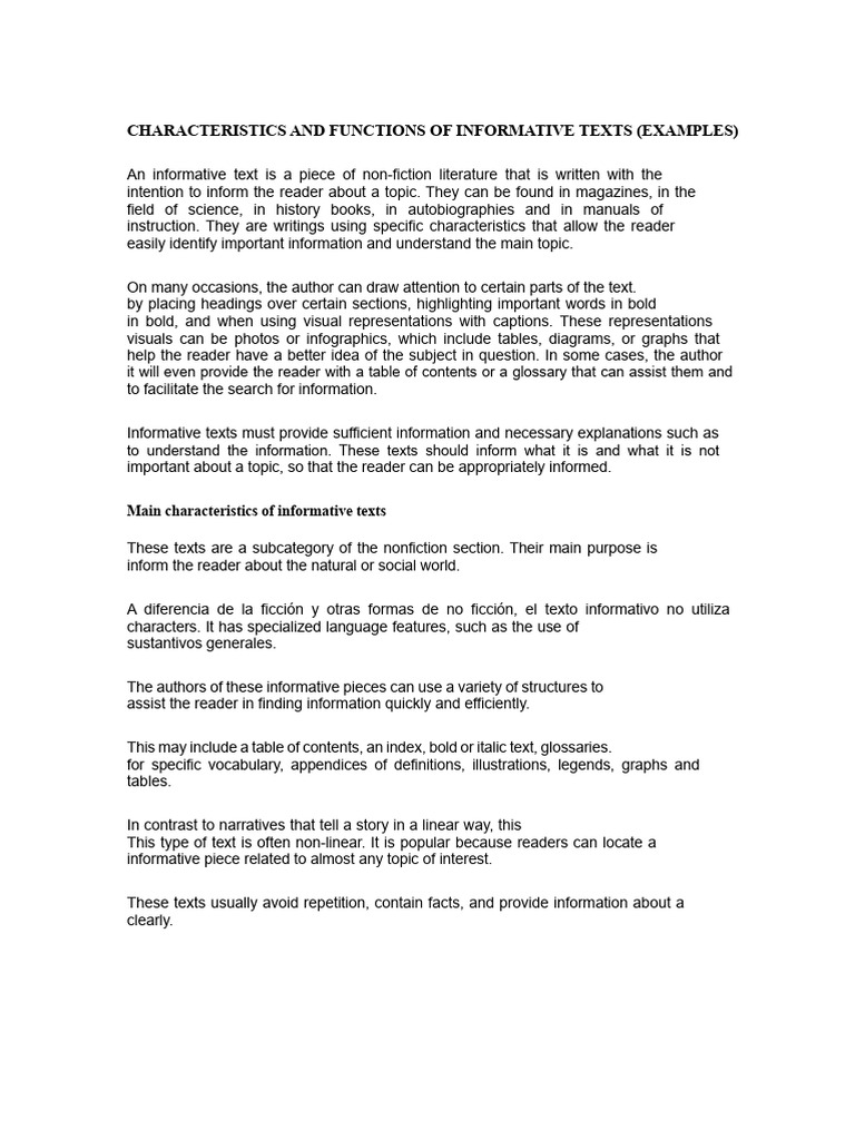 Characteristics of Informative Texts | PDF | Non Fiction | Information