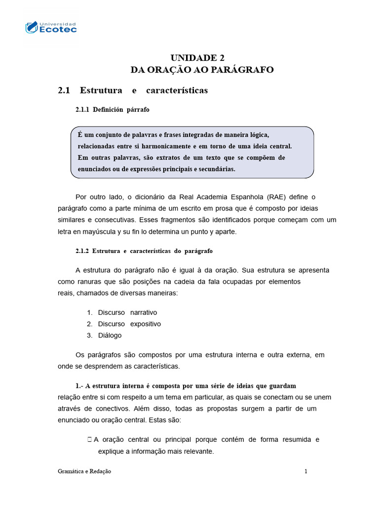 Estrutura e Tipos de Parágrafos | PDF | Parágrafo | Comunicação