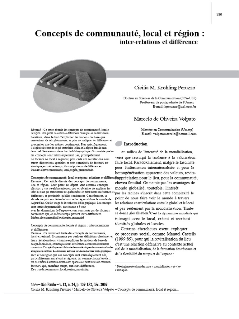Communauté, Local et Région : Concepts Clés | PDF | Communauté ...