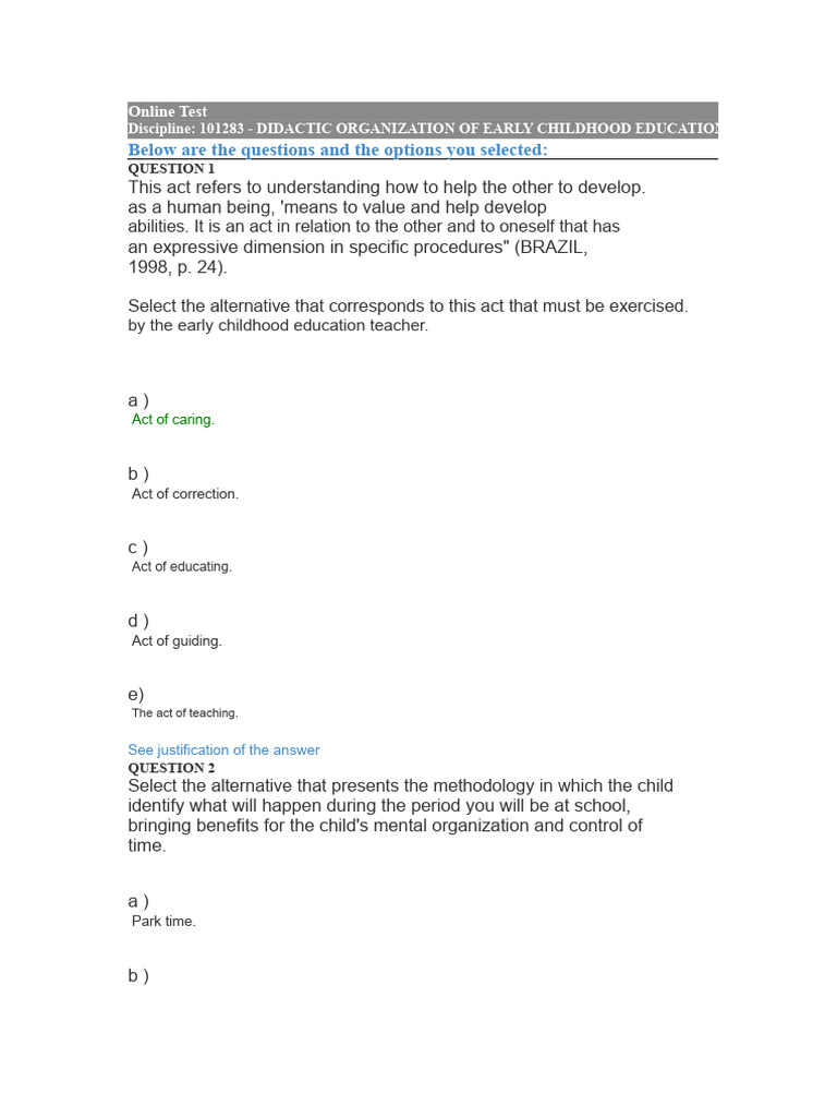 Early Childhood Education Test Questions | PDF | Pedagogy | Teachers