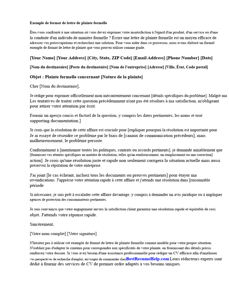 Modèle de lettre de plainte formelle | PDF | Microsoft Excel | Informatique