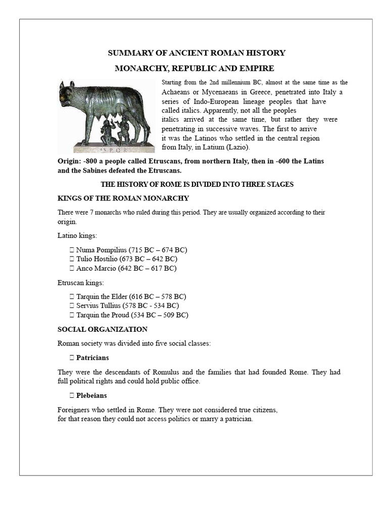 Summary of Ancient Roman History | PDF | Ancient Rome | Roman Empire