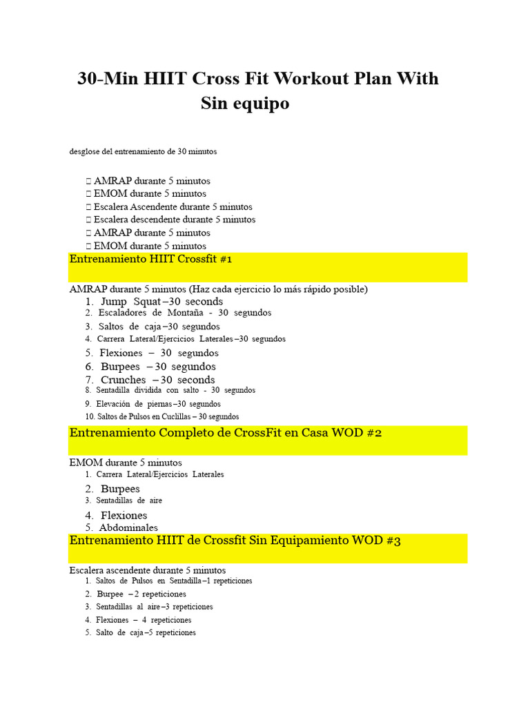 Plan de Entrenamiento WOD Hiit de Crossfit | PDF | Aptitud física ...