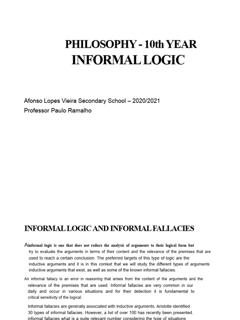 Philosophy - 10 - Informal Logic | PDF | Argument | Fallacy