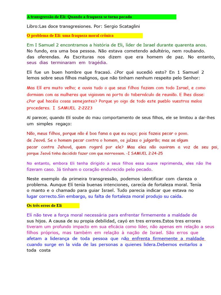 A transgressão de Eli -Czx.docx | PDF | Pecado | Samuel