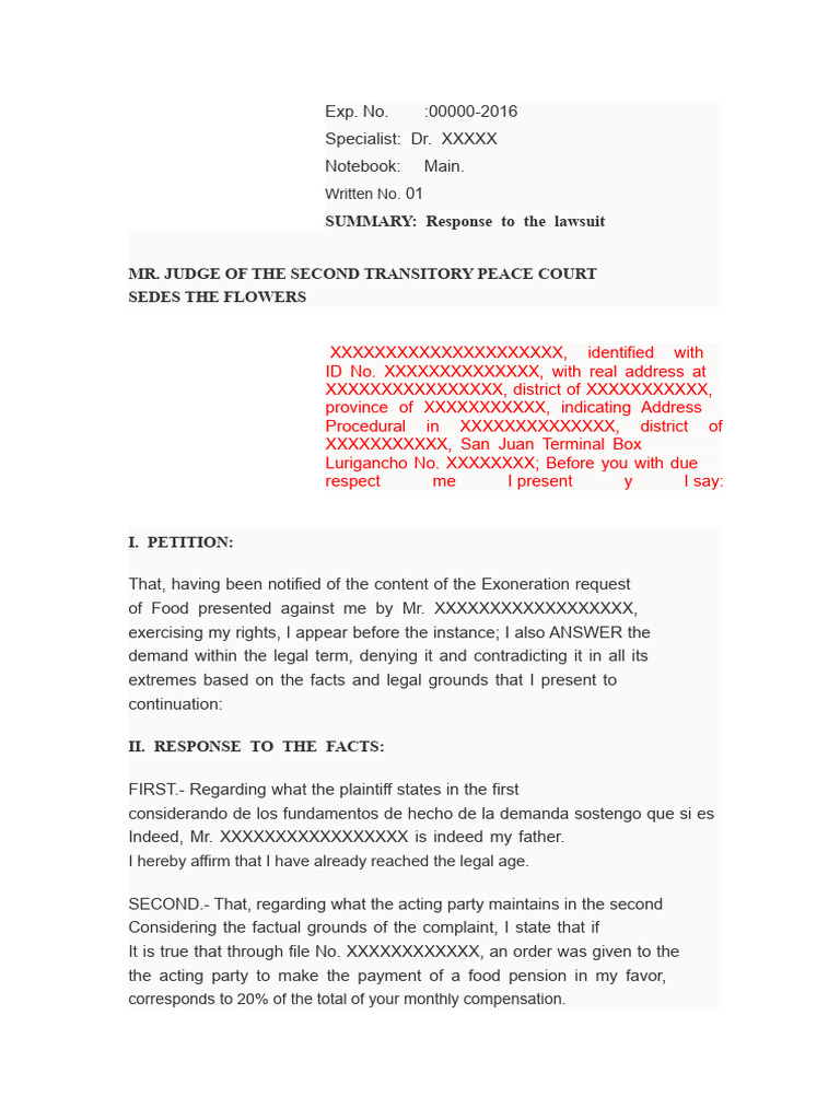 response to demand for exemption from alimony | PDF | Lawsuit | Justice