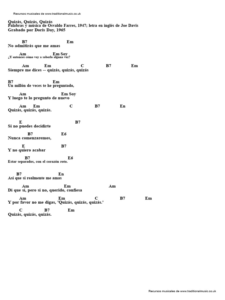 Letra de "Quizás, Quizás, Quizás" | PDF