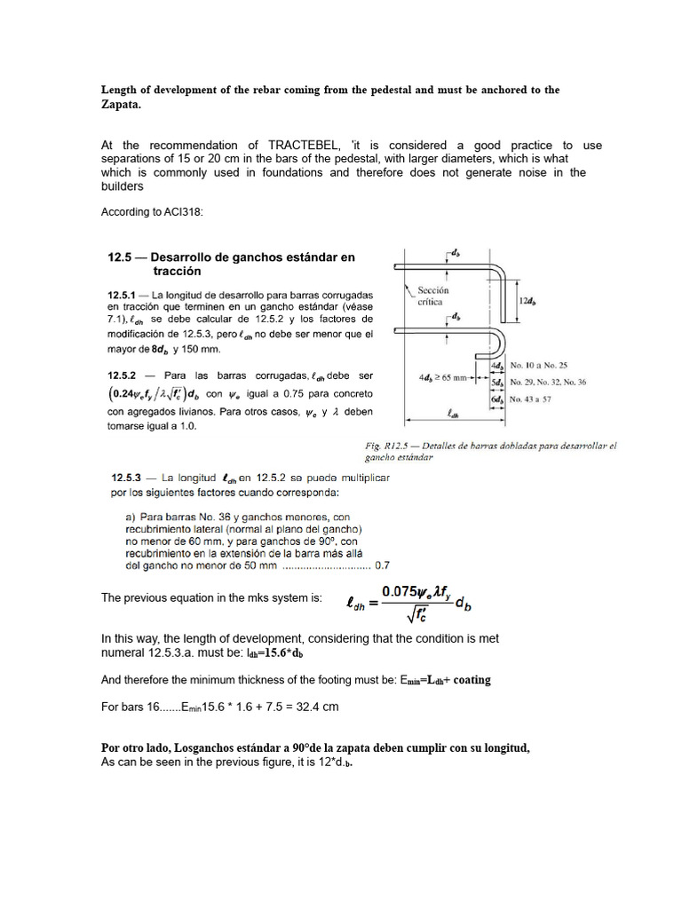 Length of Development of The Reinforcement Coming From The Pedestal and ...