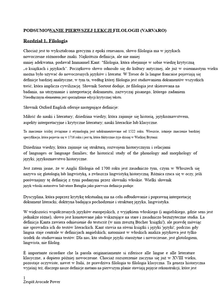 Streszczenie Pierwszej Lekcji Filologii (Varvaro) | PDF