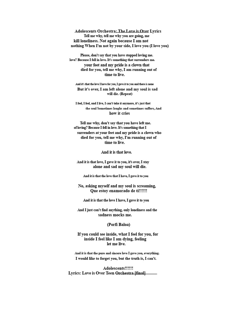Adolescents Orchestra The Love Is Over Lyrics | PDF