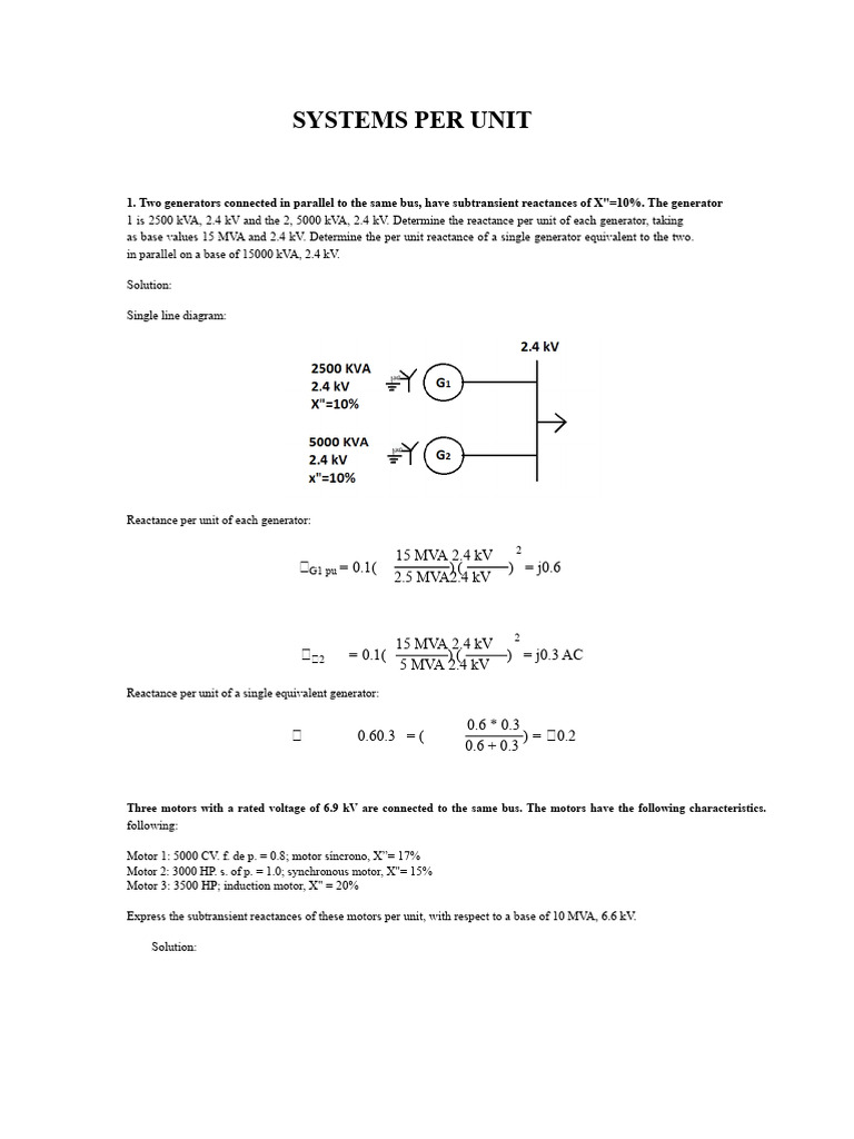 Per Unit Reactance Calculations for Generators and Transformers | PDF ...