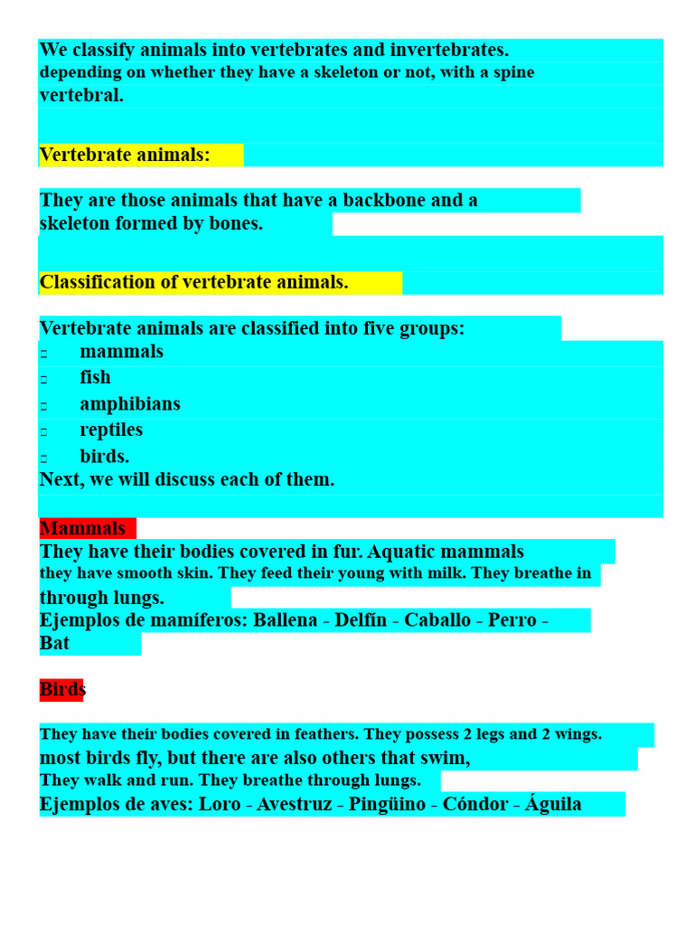 We classify animals into vertebrates and invertebrates. | PDF ...
