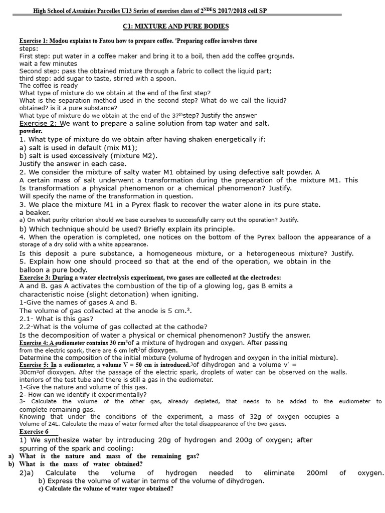 c1-mixture-and-pure-body-2018 | PDF | Hydrogen | Gases