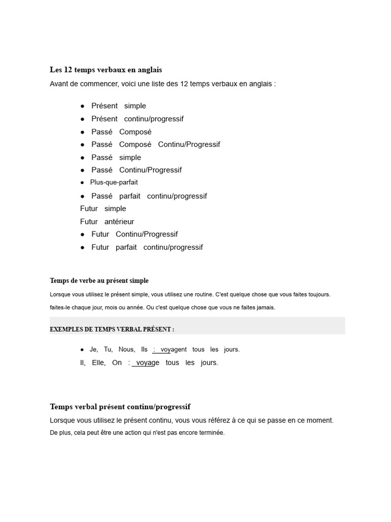 Les 12 temps verbaux en anglais | PDF | Grammaire anglaise | Grammaire