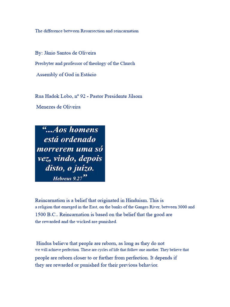 Resurrection vs. Reincarnation Explained | PDF | Reincarnation ...