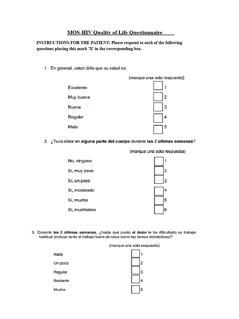 Mos-Hiv Quality of Life Questionnaire | PDF