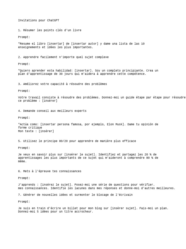 Invitations pour utiliser ChatGPT efficacement | PDF