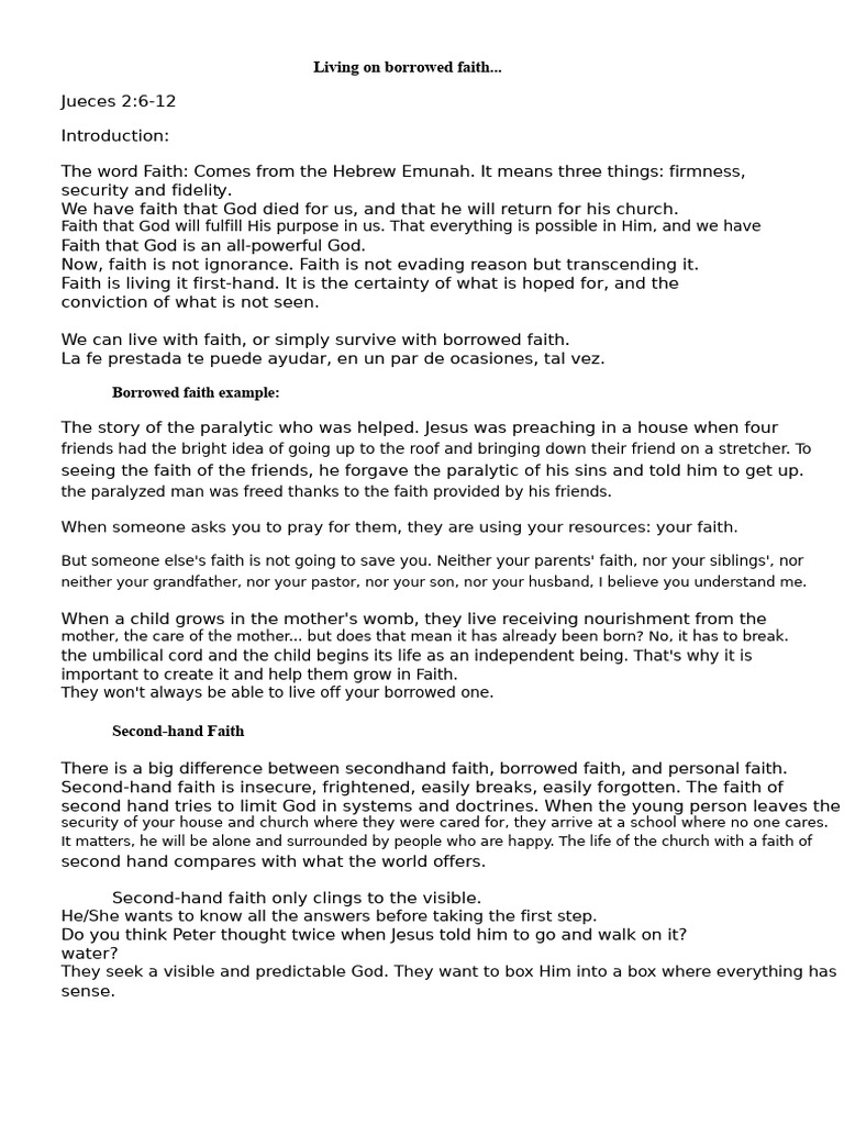Living a Borrowed Faith | PDF | Faith | God