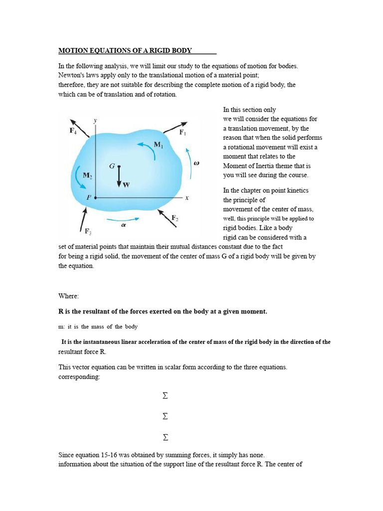Equations of Motion of a Rigid Body | PDF | Force | Acceleration