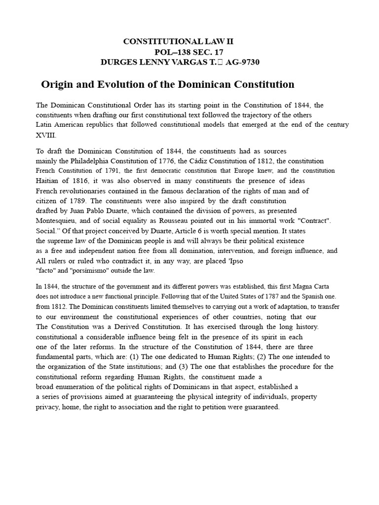 Origin and Evolution of The Dominican Constitution | PDF | Constitution ...