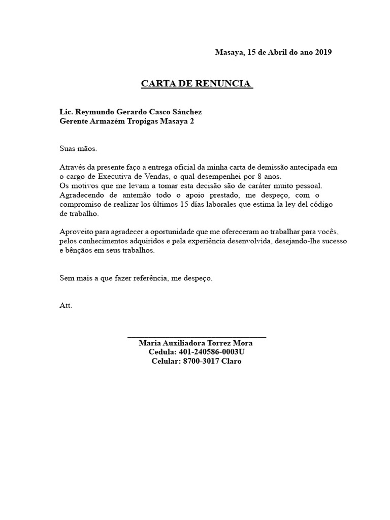 Carta de Demissão de Maria Torrez | PDF