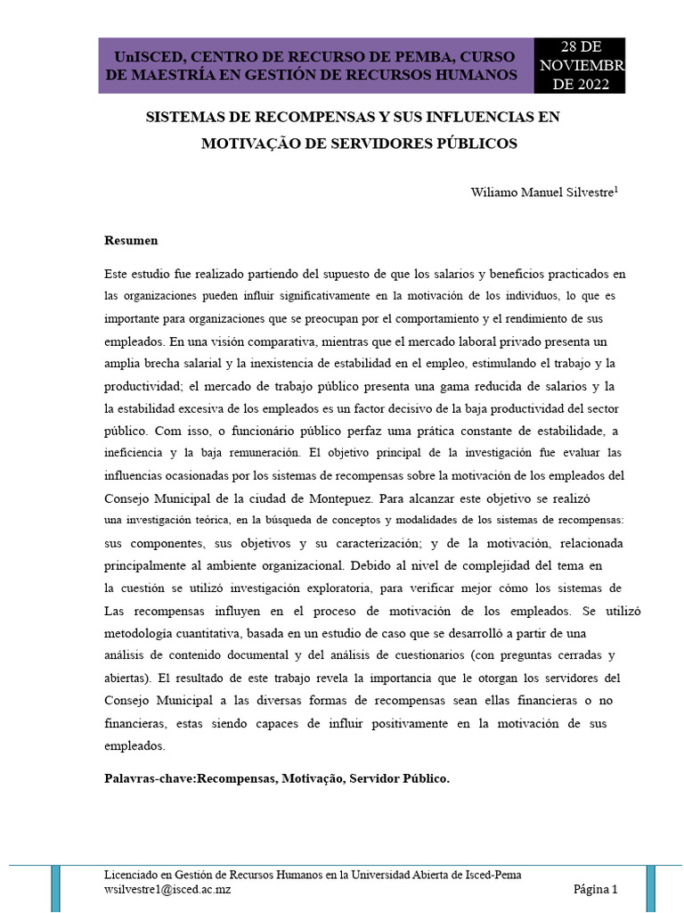 Sistemas de Recompensas y Motivación Pública | PDF | Motivación ...
