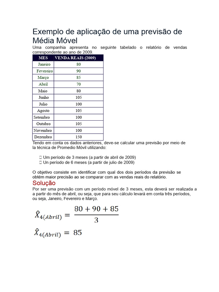 Exemplo de Aplicação de Uma Previsão de Média Móvel | PDF | Média móvel