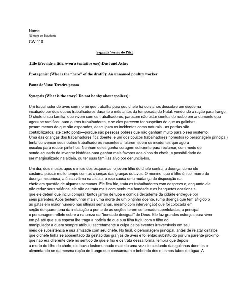 Abby Nicole Yee - Segunda Versão do Pitch | PDF | Frango | Morte