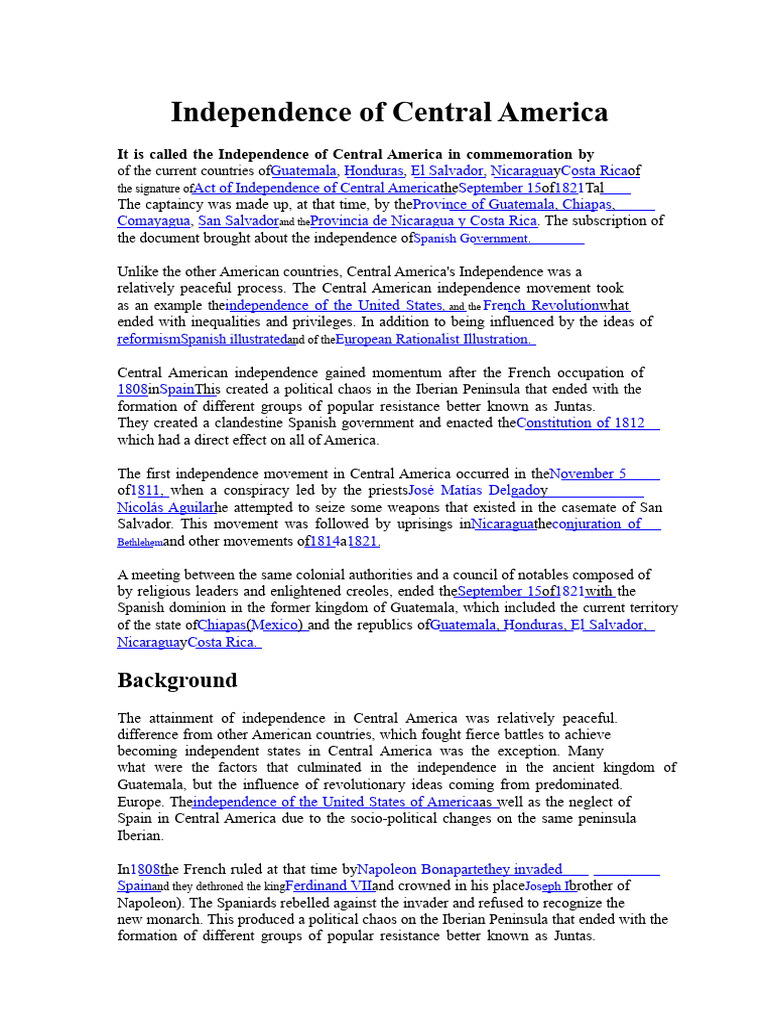 Independence of Central America | PDF | Central America