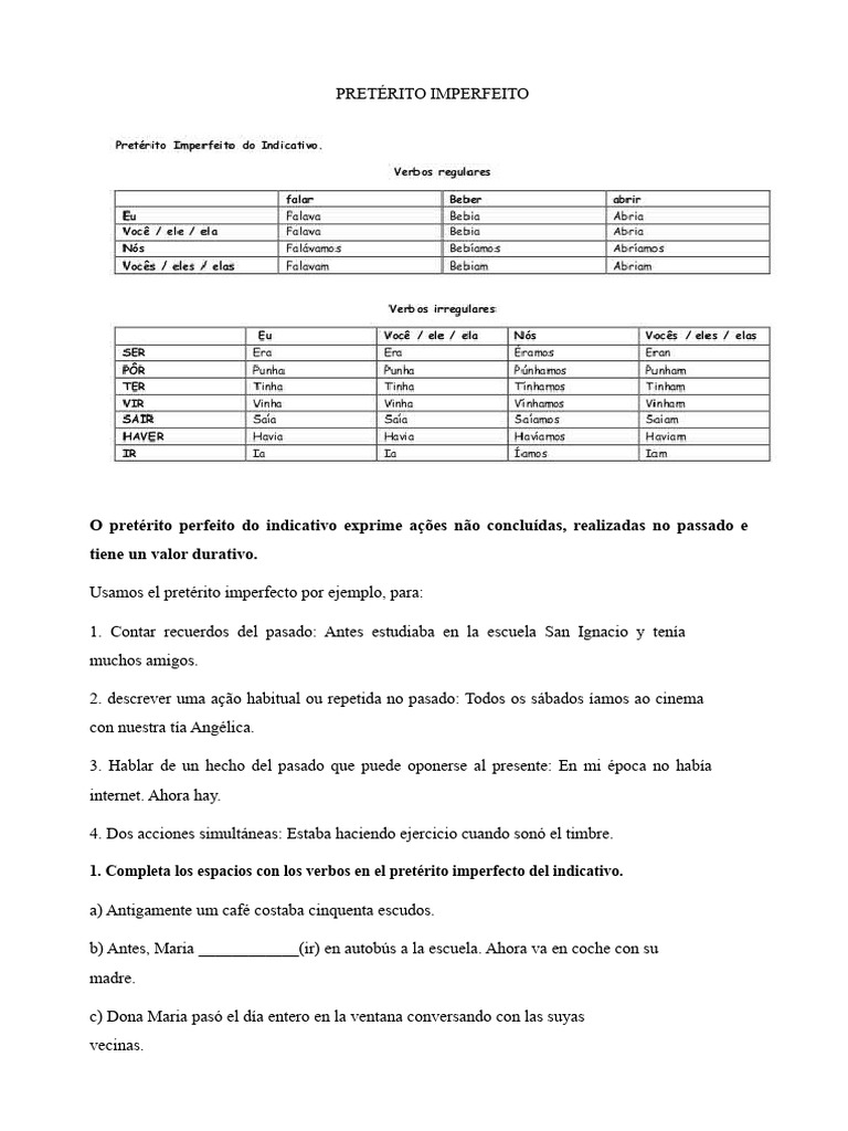 Uso del Pretérito Imperfecto en Español | PDF