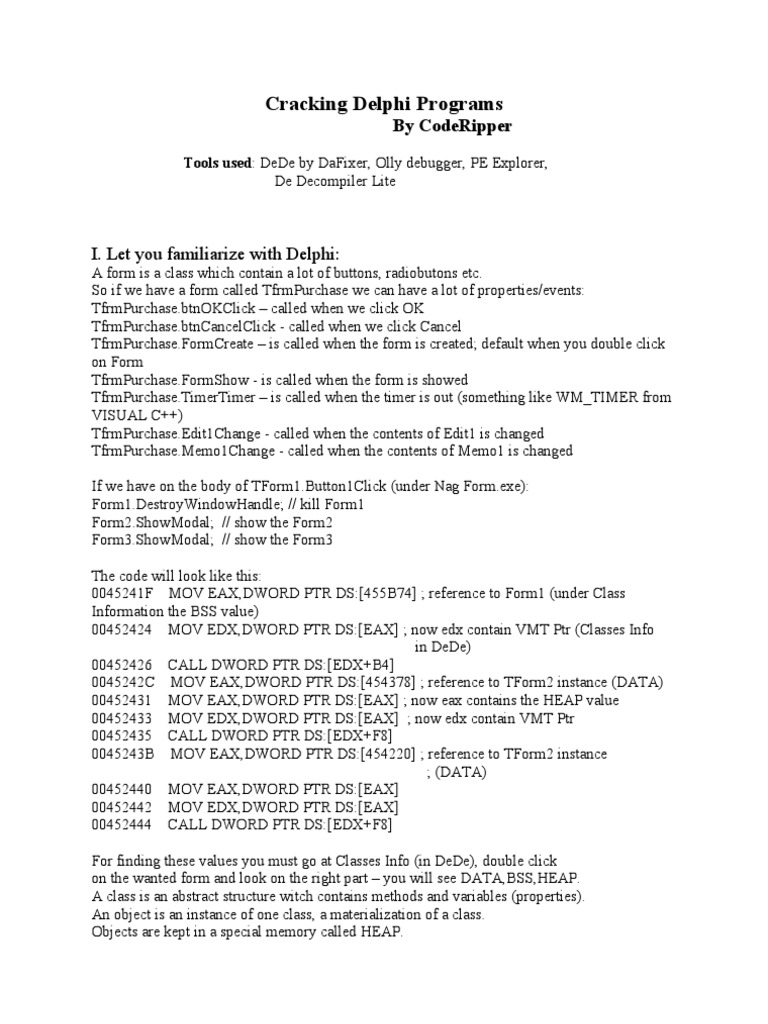 Cracking Delphi Programs Pdf Parameter Computer Programming Pointer Computer Programming