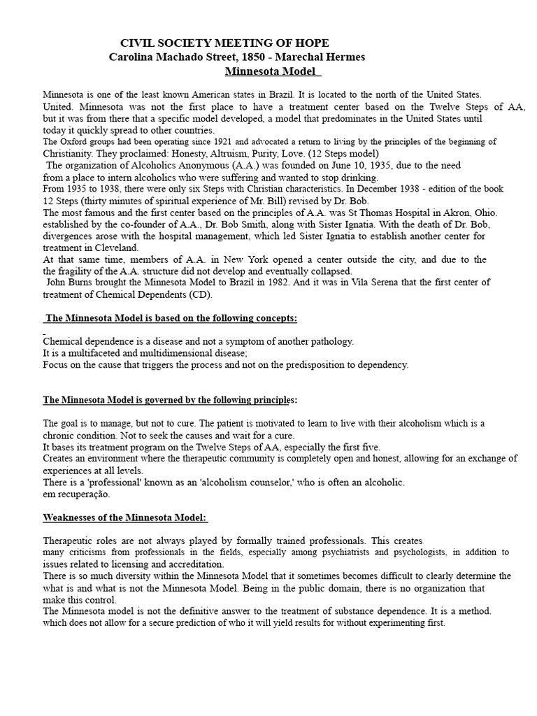 Minnesota Model (1) | PDF | Alcoholics Anonymous | Twelve Step Program
