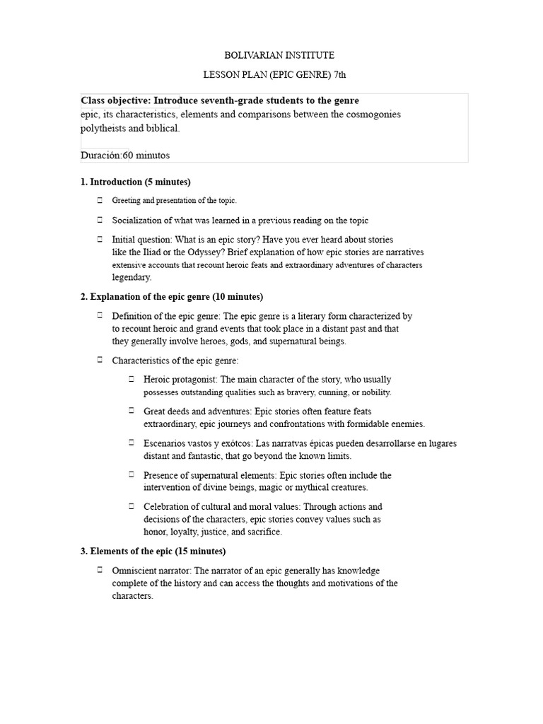 EPIC GENDER LESSON PLAN 7th GRADE | PDF | Epic Poetry | Genesis ...