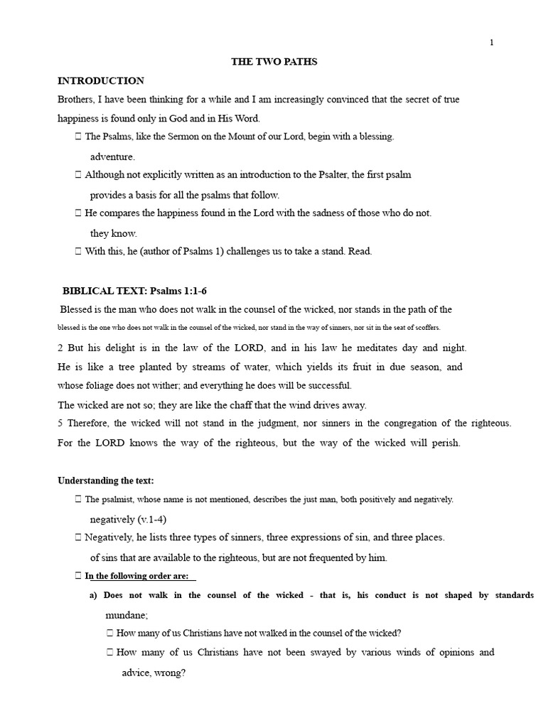 Paths to Happiness in Psalms 1 | PDF | God The Father | Sin
