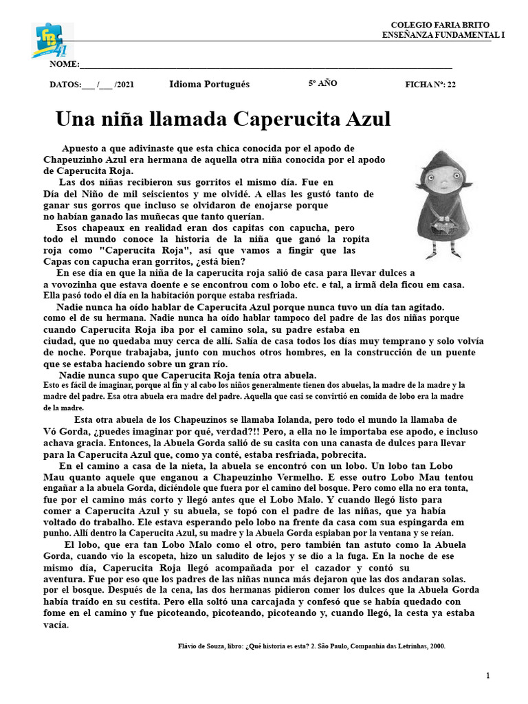 Ficha 22 Revisión Una Niña Llamada Caperucita Azul | PDF | Caperucita ...