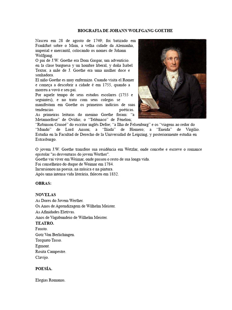 Biografia de Johann Wolfgang Goethe | PDF | Johann Wolfgang Von Goethe