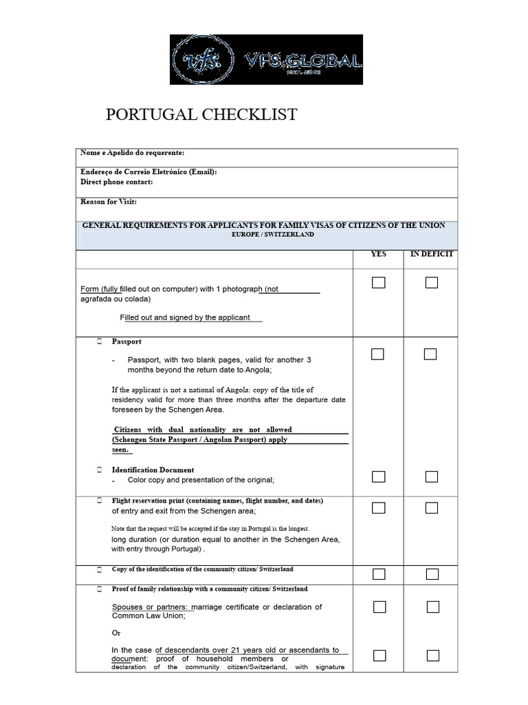 Portugal Family Visa Application Checklist | PDF | Identity Document ...