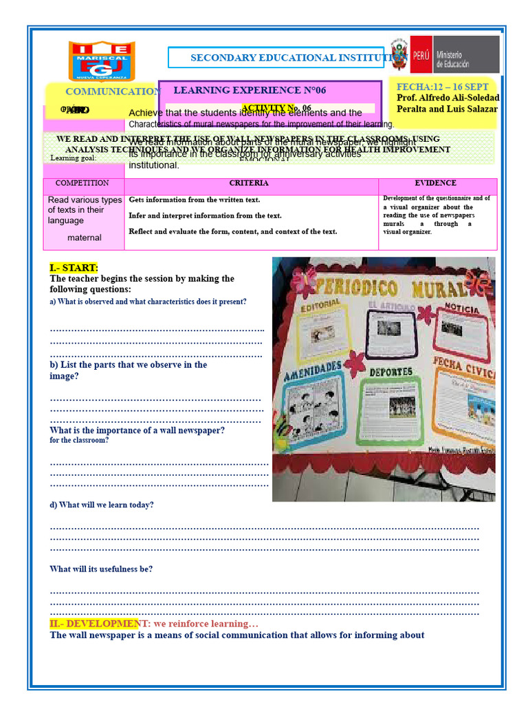 ACTIVITY 06-EXP - VI 2nd SECONDARY - MURAL MEGU 2022 | PDF | Newspapers ...