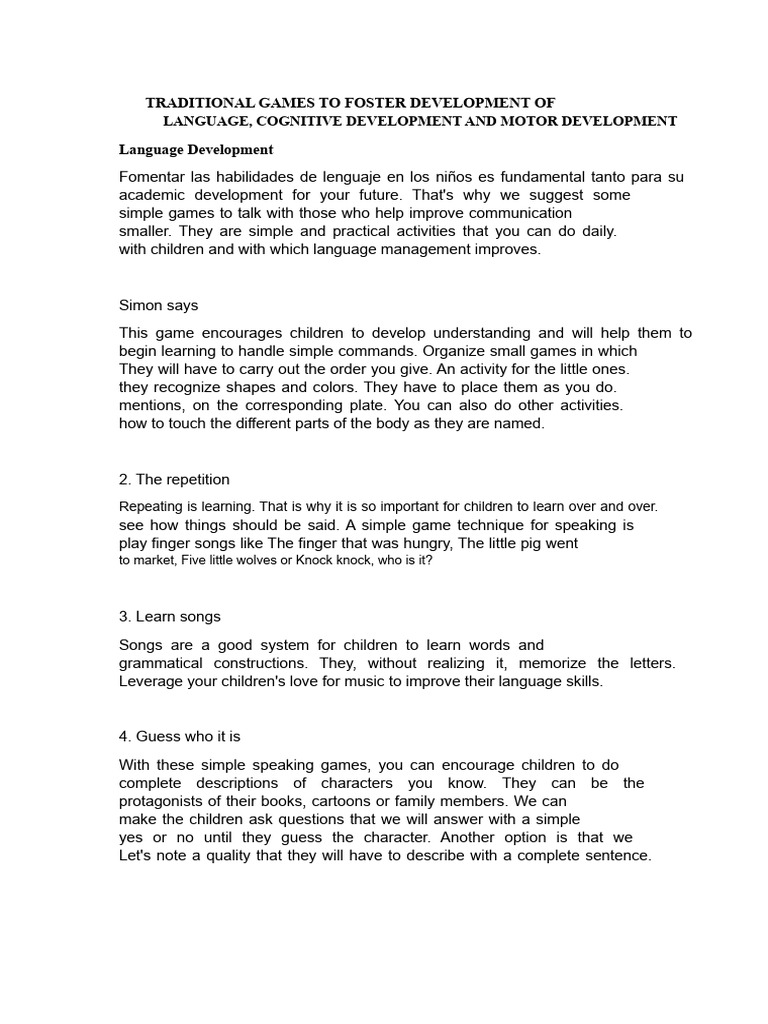 Traditional Games To Promote Language Development | PDF | Language ...